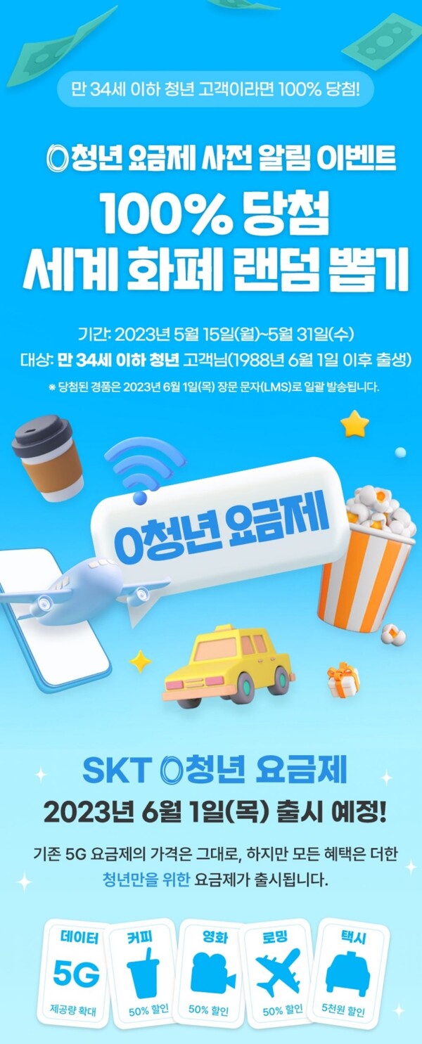 SKT, ‘0 청년 요금제’ 출시 기념 ‘100% 당첨 세계 화폐 뽑기’ 이벤트